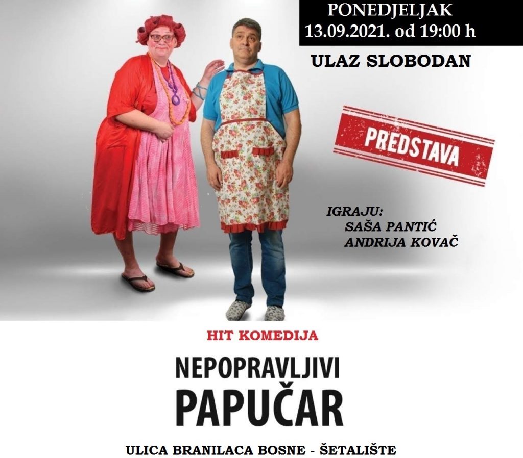 Večeras u Lukavcu na grdskom šetalištu predstava "Nepopravljivi papučar ...